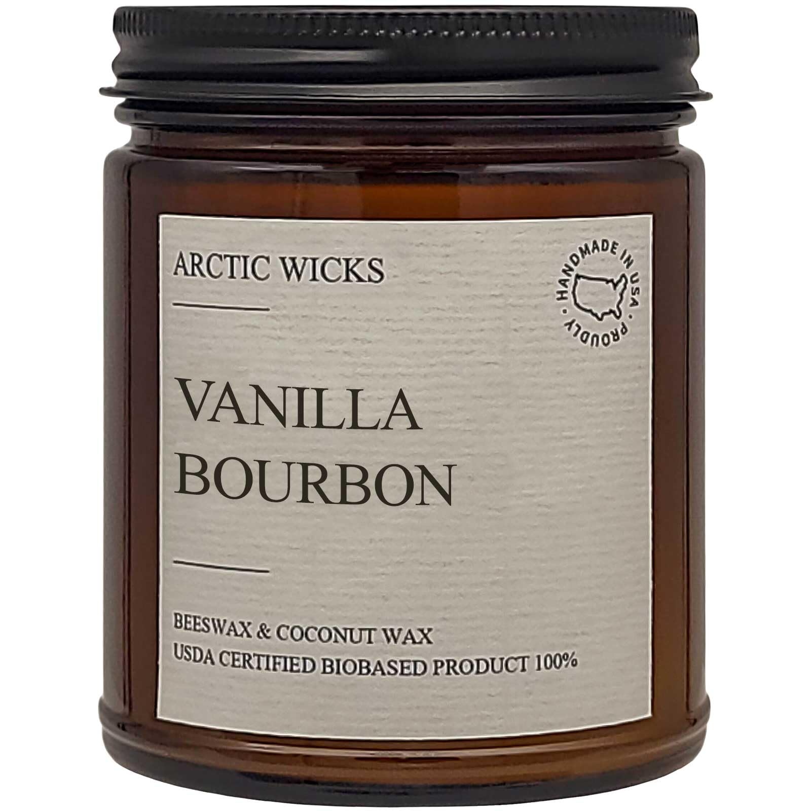 Vanilla Bourbon Candle | Arctic Wicks Scented Coconut & Beeswax Candles | 9oz Amber Jar Non-Toxic Candles | Prefect Gifts For Him Bourbon Whiskey Lovers Non-Toxic Candle | USDA Certified Biobased