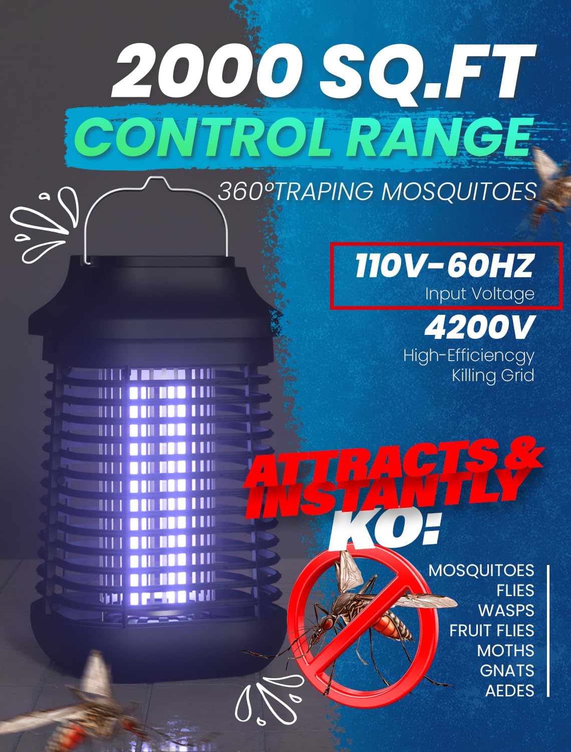 15W Bug Zapper, Mosquito Zapper Fly Zapper, Electronic Mosquito Repellent to Trap Bug Insect Fly Indoor Outdoor, 15W Bug Light & Extra 1 Replacement Lights