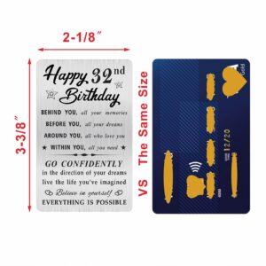 MOQIYXL Happy 32nd Birthday Card for Men Women, Small Engraved Wallet Card for 32 Year Old Birthday Gifts