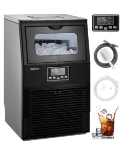 silonn commercial ice maker machine, 84lbs/24h, full heavy duty stainless steel construction, self-cleaning, clear cube for home bar, include scoop, connection hose