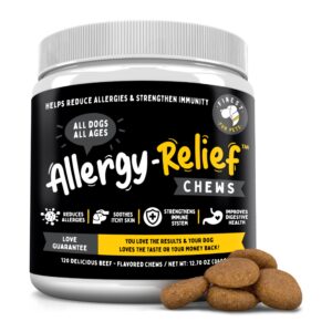 dog allergy relief - dog allergy chews itch relief, seasonal allergy support for itchy skin, with omega 3, pumpkin & probiotics (120 soft chews)