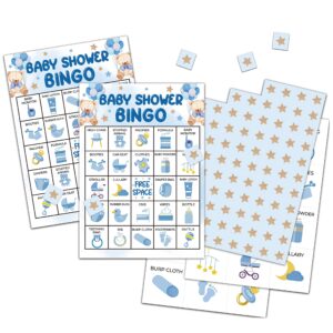 chuxvon balloon bear bingo cards, watercolor blue baby shower bingo game for 24 players, gender reveal party games, family friends activities, baby shower party favors supplies decorations(b02)