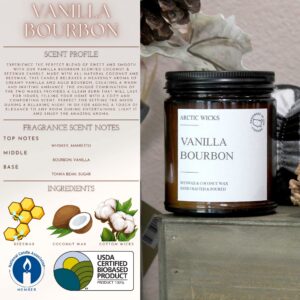 Vanilla Bourbon Candle | Arctic Wicks Scented Coconut & Beeswax Candles | 9oz Amber Jar Non-Toxic Candles | Prefect Gifts For Him Bourbon Whiskey Lovers Non-Toxic Candle | USDA Certified Biobased