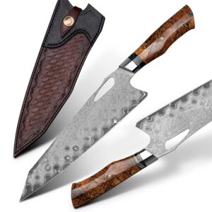 fzizuo damascus steel japanese chef's knife, skd11 sanhe steel professional handmade, very sharp japanese cleaver, suitable for restaurant kitchen knives and home cooking knives