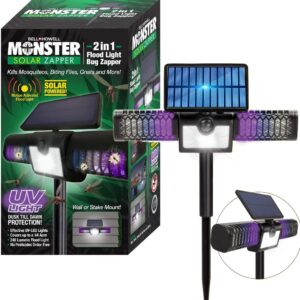 monster solar bug zapper outdoor waterproof, 2 in 1 solar powered bug zapper and flood light, mosquito zapper outdoor for fly, bug, mosquito and more, motion activated as seen on tv