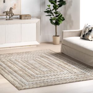 nuloom carley geometric 7x9 machine washable area rug for living room bedroom dining room kitchen, beige/ivory