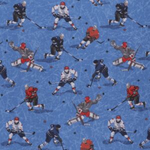 mook fabrics flannel prt hockey, blue cut by the yard