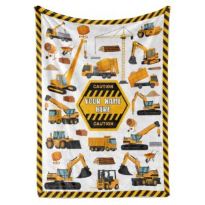 personalized truck blanket - made in usa and shipped next day - soft fleece construction excavator design for kids & adults, toddler bed or sofa throw (50x60 fleece)