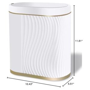 GloDeals Bathroom Trash Can with Lid Automatic Garbage Can, 2 Gallon Slim Smart Trash Can, Small Plastic Trash Bin, Touchless Motion Sensor Trash Can for Bedroom, Bathroom, Office (Cream/Gold Trim)