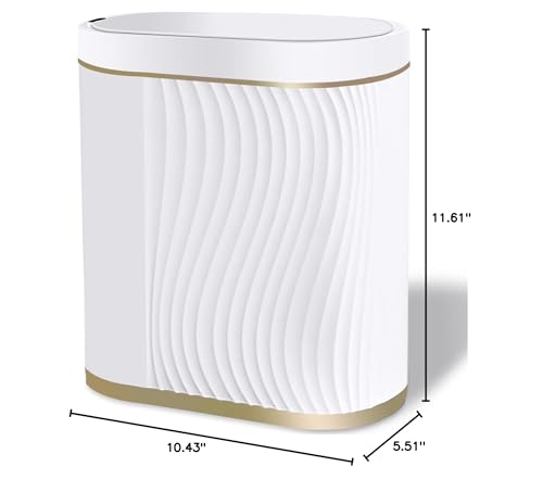 GloDeals Bathroom Trash Can with Lid Automatic Garbage Can, 2 Gallon Slim Smart Trash Can, Small Plastic Trash Bin, Touchless Motion Sensor Trash Can for Bedroom, Bathroom, Office (Cream/Gold Trim)