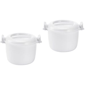 microwave rice cooker rice steamer:2pcs round microwave food container microwaveable rice pasta cooker microwave rice steamer for rice chicken pasta