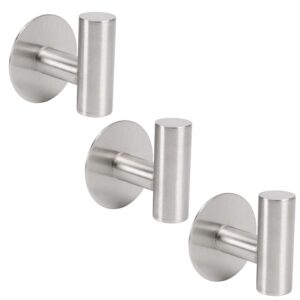 tocten bath towel hook, strong self adhesive robe hook, sus 304 stainless steel stick on wall coat/clothes hook no drilling, shower wall hook for bathroom kitchen office closet(brushed nickel, 3 pack)