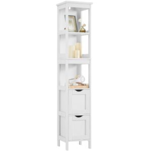 usikey 55.9" h bathroom storage cabinet, slim tall cabinet, narrow storage cabinet with 2 drawers & 3 open shelves, for bathroom, living room, white