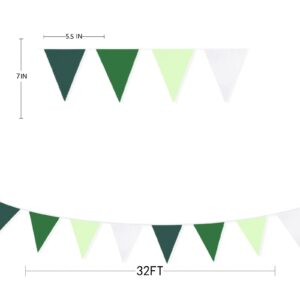 32Ft Gradient Green Banner Party Decorations Green Triangle Flag Fabric Banner Pennant Bunting Garland Streamers for Dinosaur Birthday Wedding Baby Shower Arbor Day Summer Golf Outdoor Party Decor