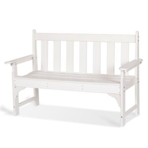 nalone outdoor bench, hdpe all weather patio bench load up to 800 lbs, 2-person garden bench rot-proof fade proof for patio, porch, and park (white)