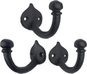 dpowerful rustic cast iron coat hooks with ball tip clothes hooks wall hooks antique cast iron single hooks for screwing hangers black for bathroom wardrobe living room (3 pack)