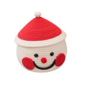 oxyplay diy snowman christmas tree woven storage bucket, kawaii hand-woven knitted cotton wool storage box, home decor clearance