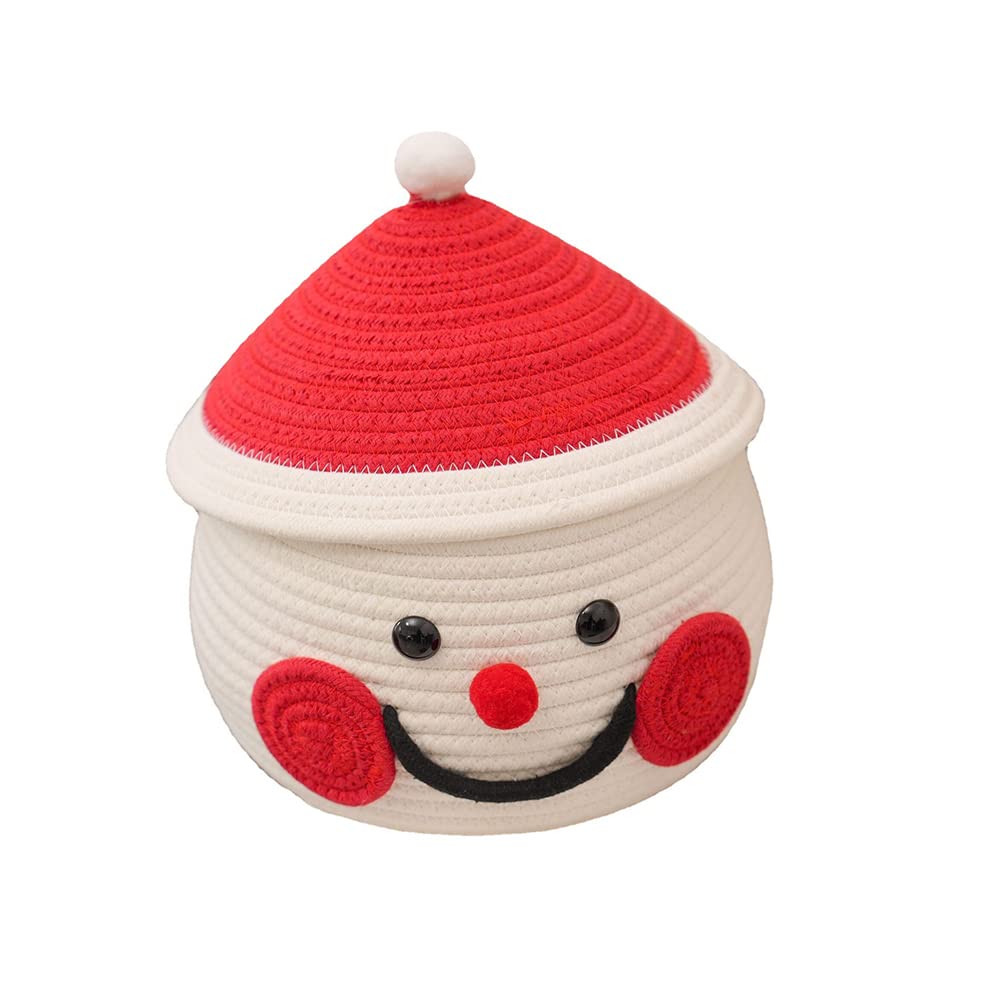 OXYPLAY DIY Snowman Christmas Tree Woven Storage Bucket, Kawaii Hand-Woven Knitted Cotton Wool Storage Box, Home Decor Clearance