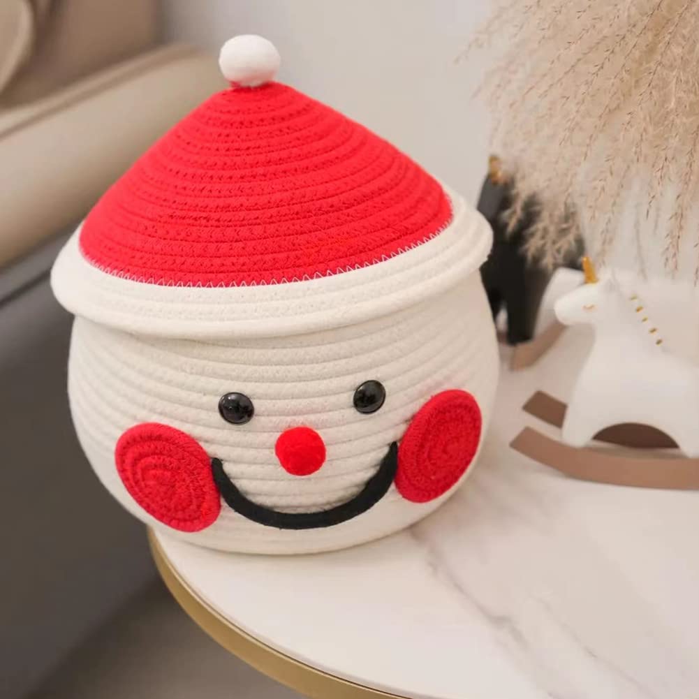 OXYPLAY DIY Snowman Christmas Tree Woven Storage Bucket, Kawaii Hand-Woven Knitted Cotton Wool Storage Box, Home Decor Clearance