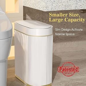 GloDeals Bathroom Trash Can with Lid Automatic Garbage Can, 2 Gallon Slim Smart Trash Can, Small Plastic Trash Bin, Touchless Motion Sensor Trash Can for Bedroom, Bathroom, Office (Cream/Gold Trim)