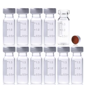 alwsci 2ml autosampler vials, clear crimp neck vials nd11, wide opening gc hplc vial with graduation, 11mm aluminum crimp seals with ptfe/rubber red-orange liner, 100 of pack