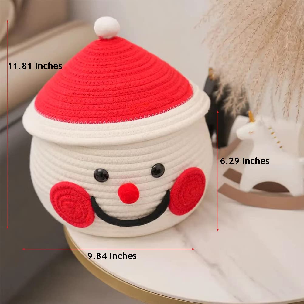 OXYPLAY DIY Snowman Christmas Tree Woven Storage Bucket, Kawaii Hand-Woven Knitted Cotton Wool Storage Box, Home Decor Clearance