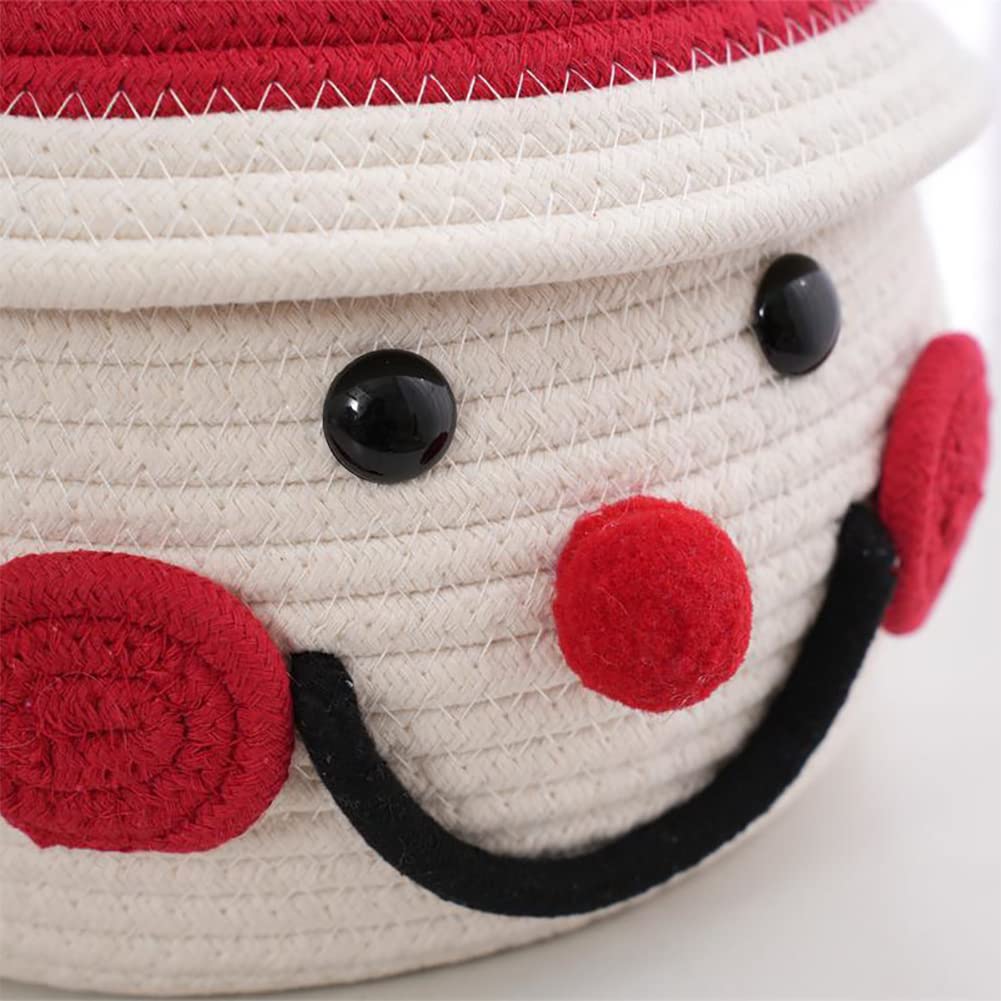 OXYPLAY DIY Snowman Christmas Tree Woven Storage Bucket, Kawaii Hand-Woven Knitted Cotton Wool Storage Box, Home Decor Clearance