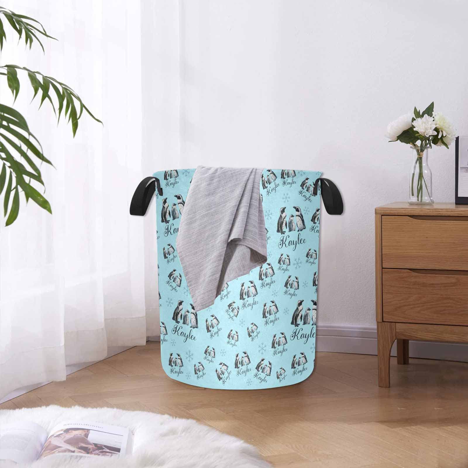 Personalized Penguin Laundry Hampers with Name/Text for Teen Boys Girls Room, Laundry Basket Dirty Clothes Hamper for Bedroom Laundry