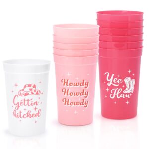 tuitessine 12-pack disco cowgirl bachelorette party cups reusable girls trip stadium plastic cup cute drinking cups for western bridal shower party supplies wedding engagement favor(22 oz)