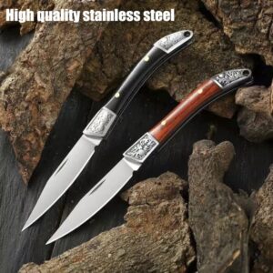 LEYAOAndizhich Folding Pocket Knife, Camping Gear, Outdoor Survival Tool, Strong and Durable Full Stainless Steel, Imitation wood handle, Suitable for Fishing, Hiking, Dad, Husband, Boyfriend 2 Pcs