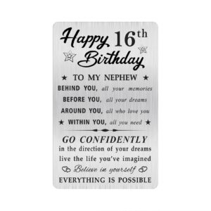 moqiyxl nephew 16th birthday card, happy 16 birthday nephew gifts ideas, small engraved wallet card