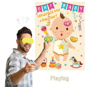 Pin The Pacifier on The Baby Poster, Party Games for Adult, Gender Reveal Decorations Cute Baby Shower Party Decorations