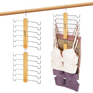 tank top hanger for closet - monalife bra hangers space saving,360° rotating wood bra holder organizer,non-slip foldable metal hooks closet storage organizer for cami, sports bras, scarf, tie and belt