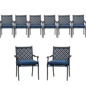 lokatse home 8 piece outdoor patio dining chair set metal furniture with arms and seat cushions, blue