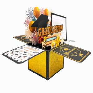 seasons stars ssdecor glittery 3d graduation pop up card with envelope - perfect congratulation grad card for 2024 graduation, graduation party supplies, high school and college graduates