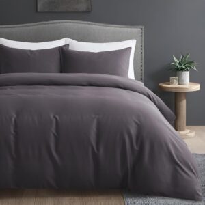 dreamhood twin size viscose derived from bamboo duvet cover set 1 duvet cover,1 pillow shams,luxuriously soft cooling smooth 2 piece set with 4 corner ties (dark grey,68"×90")