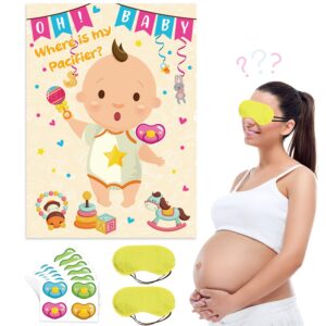 pin the pacifier on the baby poster, party games for adult, gender reveal decorations cute baby shower party decorations