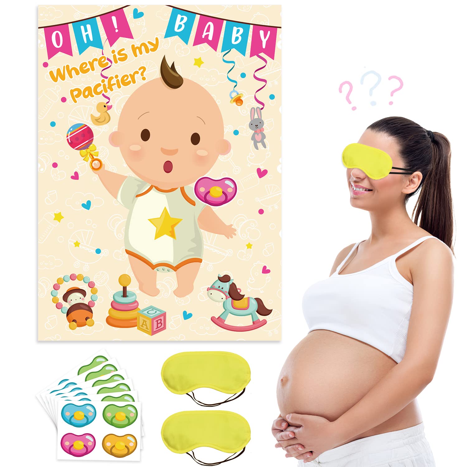 Pin The Pacifier on The Baby Poster, Party Games for Adult, Gender Reveal Decorations Cute Baby Shower Party Decorations