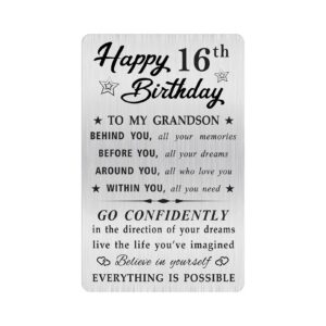 moqiyxl grandson 16th birthday card, happy 16th birthday grandson gifts ideas, small engraved wallet card