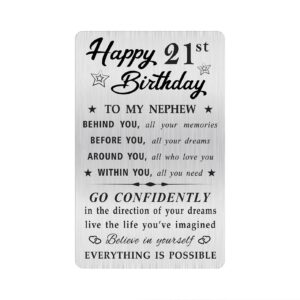 moqiyxl nephew 21st birthday card, happy 21 birthday nephew gifts ideas, small engraved wallet card