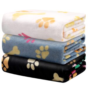 3 pack dog blankets for large medium small dogs, super soft warm fluffy flannel pet blanket for puppy, black, grey, and white cat blanket, 30 * 20 inches