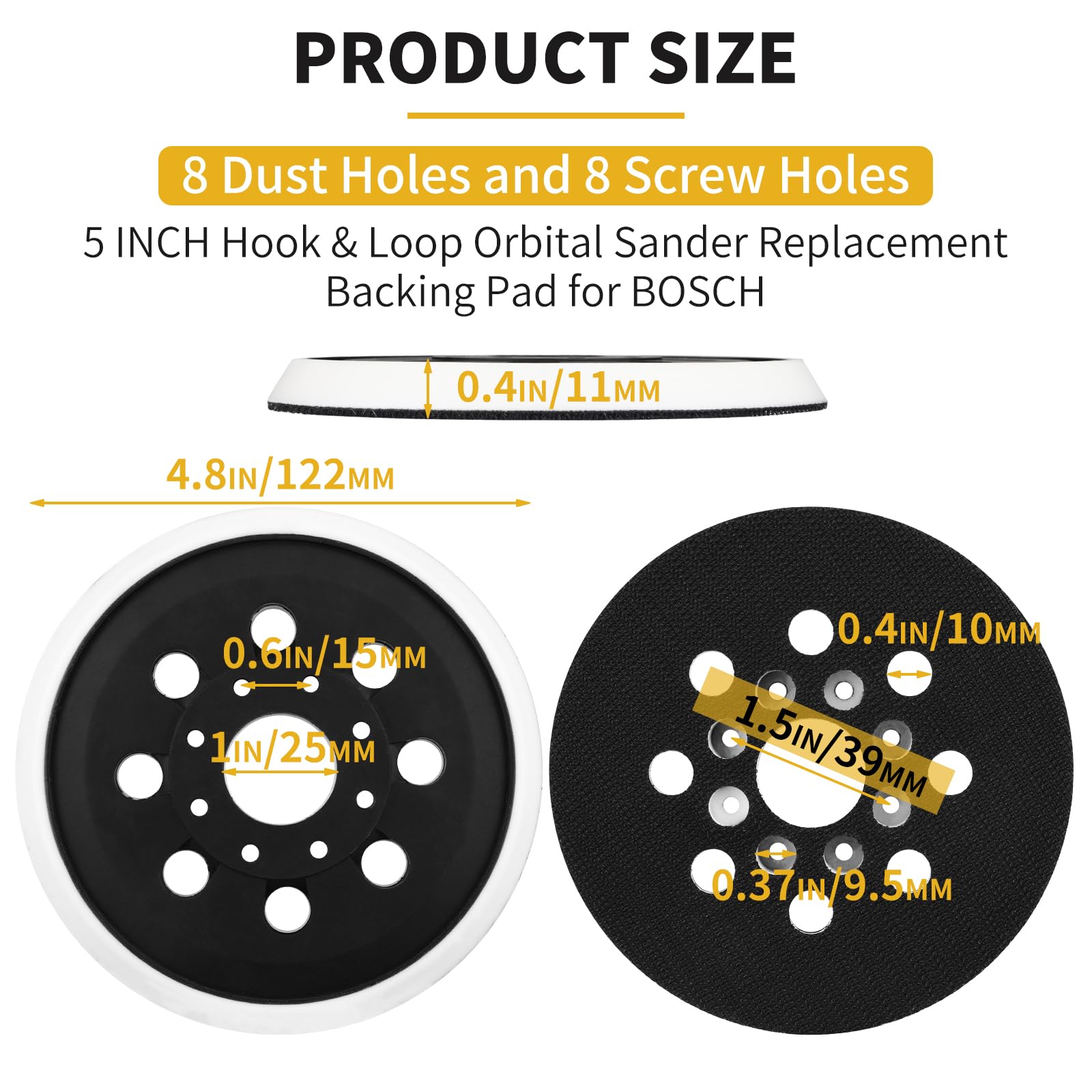 Sander Pad for Bosch, 2PCS 5 Inch Hook-and-Loop Orbital Sander Replacement Pad for Bosch RS034 & RS035 Compatible with Bosch ROS20 ROS20VS ROS20VSC ROS20VSK GEX12V GEX18V ROS10 Orbital Sander