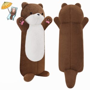 gisqis long otter plush pillow, 25.2" weighted stuffed animal giant stuffed otter animal big cute sea otter body pillow plushies soft baby otter stuffed animal birthday gifts for kids brown