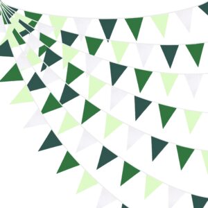 32ft gradient green banner party decorations green triangle flag fabric banner pennant bunting garland streamers for dinosaur birthday wedding baby shower arbor day summer golf outdoor party decor