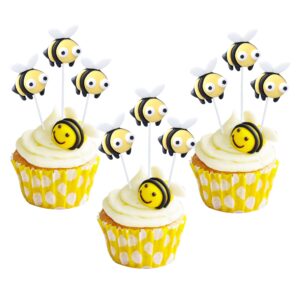 24pcs bumble bee cupcake toppers little figurine bee cupcake picks oh babee cake decorations for bee theme baby shower kids boys girls birthday party decoration supplies