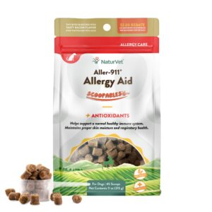 naturvet scoopables aller-911 dog allergy support vitamins - supports immunity & seasonal allergies in dogs - hickory smoked bacon flavored pet health supplement | 11oz bag