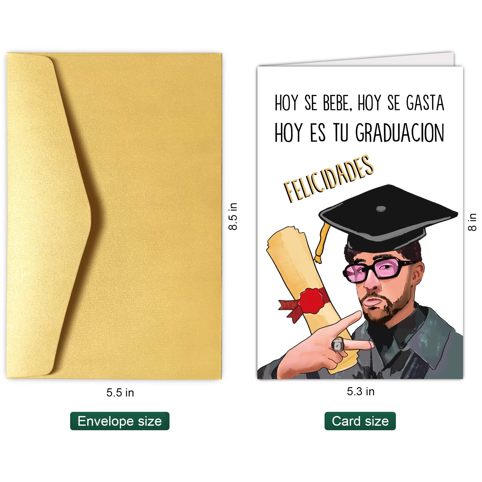 Chenive Bad Bunny Graduation Card for Him Her, Funny Graduation Greeting Card, Bad Bunny Grad Card In Spanish, Felicidades Hoy Es Tu Graduation