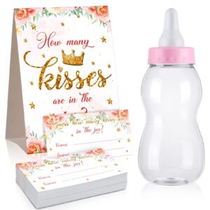 fuutreo guess how many baby shower game sign with 50 cards floral greenery baby shower decorations with 2.76 x 2.76 x 8.27 inch baby bottles for girl boy party games favor gift (cute style)