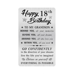 moqiyxl grandson 18th birthday card, happy 18 birthday grandson gifts ideas, small engraved wallet card