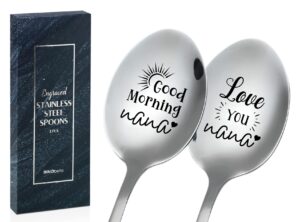 nana gifts, nana spoon, 2 pcs stainless steel engraved coffee spoons, good morning nana